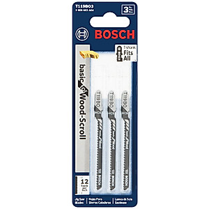 BOSCH T119BO3 3-Piece 3-1/4 In. 12 TPI Basic Wood Cutting T-Shank Jig Saw Blades