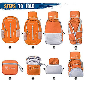 ZOMAKE Ultra Lightweight Packable Backpack 25L, Foldable Hiking Backpacks Water Resistant Small Folding Daypack for Travel(Orange)