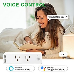 Toxaoii Mini WiFi Smart Plug, Outlet Extender Dual Socket Plugs with USB, Surge Protector with Remote Control and Timer Function, Compatible with Alexa, Google Assistant, No Hub Required