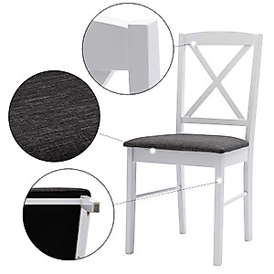 DUHOME Dining Chairs Set of 2 Wood Dining Room Chair with Cross Back, Kitchen Room Chair Side Chair, White Base with Grey Cushion