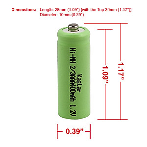Kastar 4 Pack 2/3AAA 400mAh Button Top NiMH Battery Replacement for Solar Lights Battery, Outdoor Solar Garden Art Light Battery, Alpine SLA390 2/3 NI-CD 120mAh Replacement Battery, Multicolor