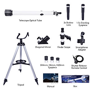 Telescopes for Adults Astronomy, 60mm Aperture 900mm Refractor Telescope for Astronomy Beginners Adults, with Tripod, Wire Shutter, Phone Adapter