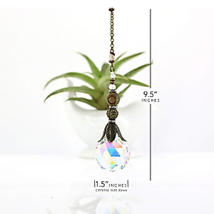 Handcrafted, Simple, Boho Sun Catcher (30mm) Crystal Hanging for Windows, Home, Garden Decor, Gift, Mom, Family, Friend, (Qty of 1, Hanging Length: 9.5 inches) | 2 Dirty Birds Boutique
