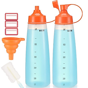 Ondiomn Condiment Squeeze Bottle Wide Mouth, 2 Pack 550ml Empty Reusable Squeeze Bottles for Honey,Batter,Catsup,Onion,Resin,Baking,Expoxy,Relish, BPA Free-Food Grade