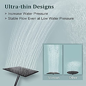 𝑽𝒐𝒏𝒗𝒂𝒏 High Pressure Shower Head, 12" Matte Black Solid Stainless Steel Rain Shower Head,High Flow Ultra-Thin Rainfall Shower Head Easy to Clean & Install,Full Body Coverage Waterfall Showerhead