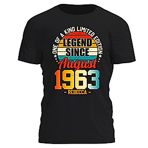 Personalized Shirt Legend Since August 1963 60th Birthday Decorations for Women T-Shirt Custom t shirts Funny 60 Years Old Birthday Gifts Retro Sunset Vintage Tees for Men Short Sleeve Tee Top