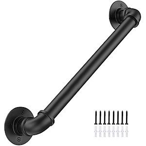 INCIKITI Industrial Staircase Handrail Metal Wall Handrail 4FT, Black Galvanized Iron Pipe Stair Railing Wall Mount Support for Indoor Vintage Pipe Bar Foot Rail Non-Slip Grab Bar for Steps