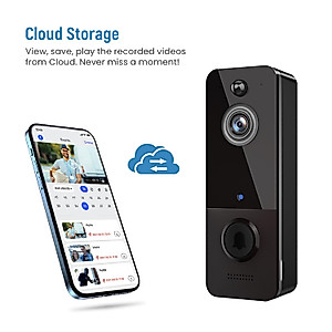 BITEPASS Smart Video Doorbell Camera Wireless with Ring Chime, AI Human Detection, 2-Way Audio, HD Live View, 2.4G WiFi, Night Vision, Cloud Storage, Battery Powered, Indoor Outdoor Surveillance