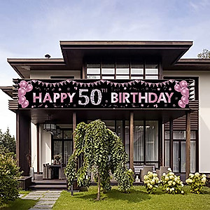 Large 50th Birthday Banner Decorations, Purple Happy 50 Birthday Party Supplies for Girls, Fifty Birthday Outdoor Yard Sign Decor (9.8x1.6ft)