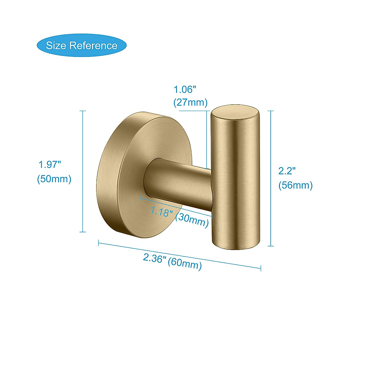 TASTOS Brushed Gold Bathroom Towel Coat Hook Stainless Steel, 2 Pack Robe Clothes Cabinet Closet Sponges Hooks Holder Round Style Heavy Duty Wall Hook for Bathroom Kitchen Hotel Wall Mounted