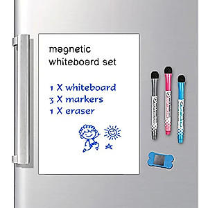 Whiteboard Magnetic Dry Erase Board Self Adhesive for Any Smooth Surface with New Stain Resistant Technology,Home Kitchen Fridge Shopping List and Office Notice Board (12” X 8”)