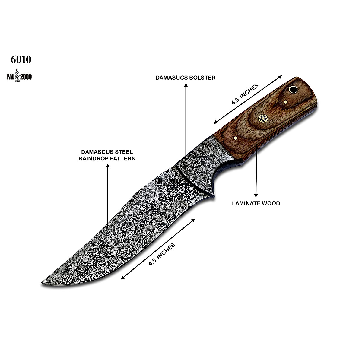 PAL 2000 KNIVES DAM-6010 Handmade Damascus Steel Knife laminate wood with Leather Sheath