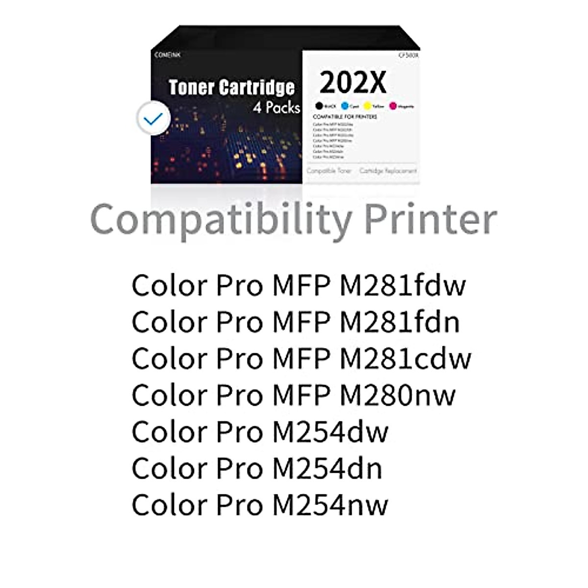 202X Toner Cartridges 4 Packs: Compatible for HP 202X CF500X 202A CF500A CF501X CF502X CF503X Color Pro MFP M281cdw M281fdn M254dw M254dn M254nw M281 M254 Printer Cartridge(Black,Cyan,Magenta,Yellow)
