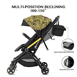 Royalbaby Lightweight Infant Stroller 360 Reversible Seat, Compact Fold, Portable Travel Toddler Baby Stroller with Umbrella & Multi-Position Reclining, Adjustable Large Canopy, Extra Storage, Yellow