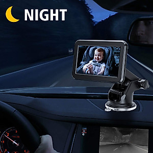 FEISIKE Baby Car Camera, Baby Car Mirror with HD Wide Display & Crystal Clear View & Night Vision & Stable Sucker Bracket, Observe Baby While Driving,Newborn Infant Car Baby Monitor with Camera