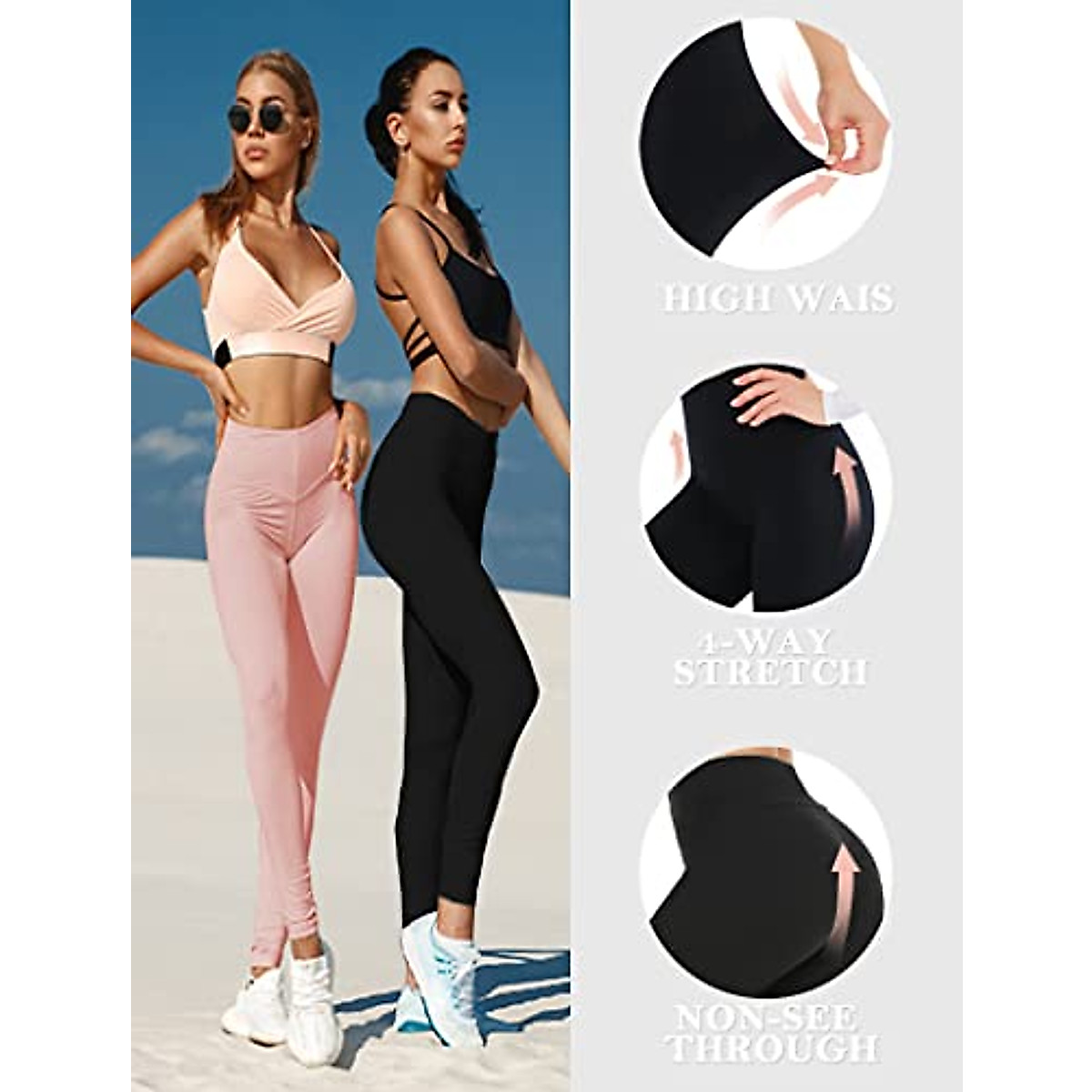 TMAIHOHIA 3 Pack High Waisted Leggings for Women Workout Gym Tummy Control Compression Butt Lift Leggings Yoga Pants L/XL Black/Black/Black