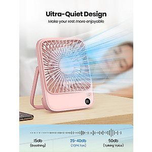 TOPK 2 Pack 5000mAh Portable Desk Fan, Ultra-thin Strong Wind Digital Display 4 Speeds Adjustable Small Silent Battery Powered Personal Fan for Bedroom, Office, Travel, Library, Outdoor