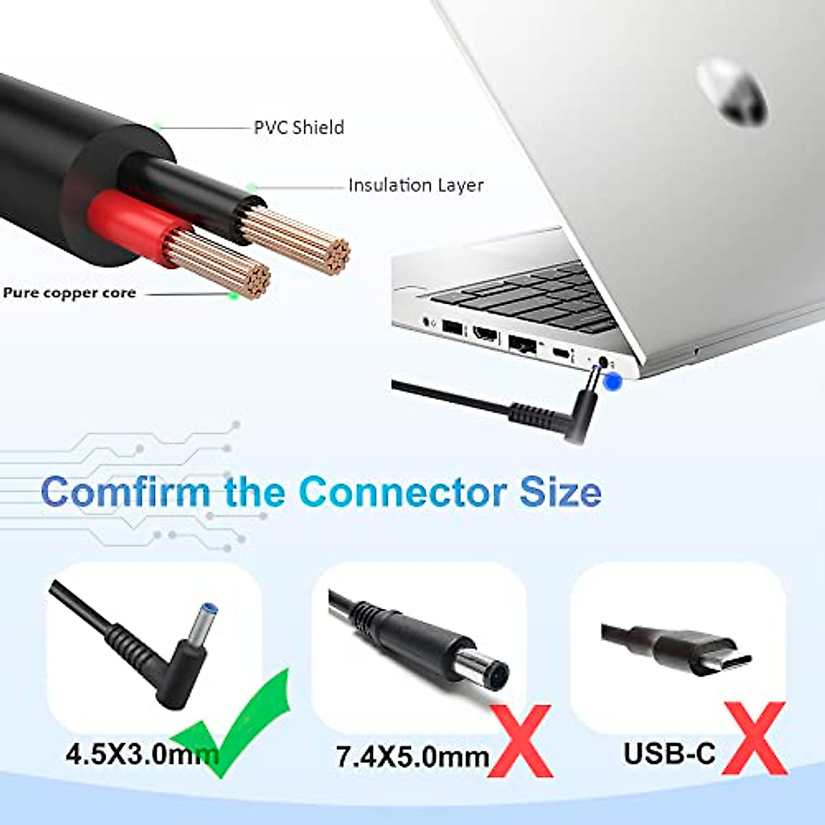 45W 65W Laptop Charger AC Adapter Power Suppy for HP 15-DA 15-DB 15-da0xxx 15-db0xxx 15-da0012dx 15-da0014dx 15-da0032wm 15-da0033wm 15-bd0005dx 15-bd0011dx 15-bd0015dx 15-bd0031nr 15-bd0047wm