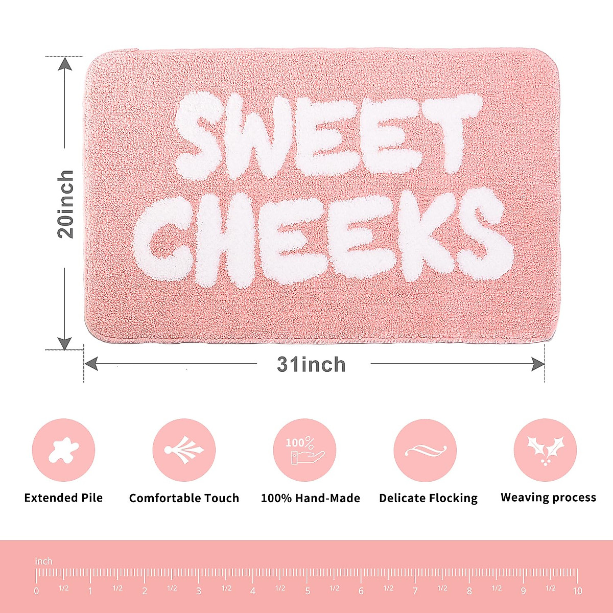 DHUJBFF Sweet Cheeks Bath Mat for Tub - Trendy Cute Pink Bath Mats for Girls, Anti Slip Funny Bath Rugs for Bathroom, Blush Pink Bathroom Decor Accessories, Hypebeast y2k Room Decor