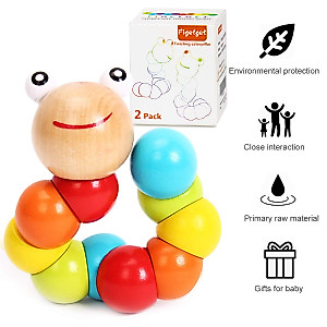 Figetget Baby Toys 6 to 12 Months, 12-18 Months, 3-6 Months Developmental, Tummy Time Toys Crawling Toys - Infant Toys - Caterpillar Twisting Baby Boy and Baby Girl Toys (2 Pack) (Rainbow)