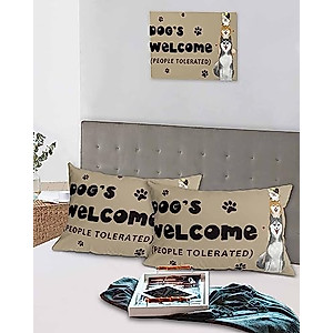 Edwiinsa Dog's Welcome Pillow Covers Standard Size Set of 2 20x26 Bed Pillow, Black Paws Farmhouse Beige Plush Soft Comfort for Hair/Skin Cooling Pillowcases with Envelop Closure
