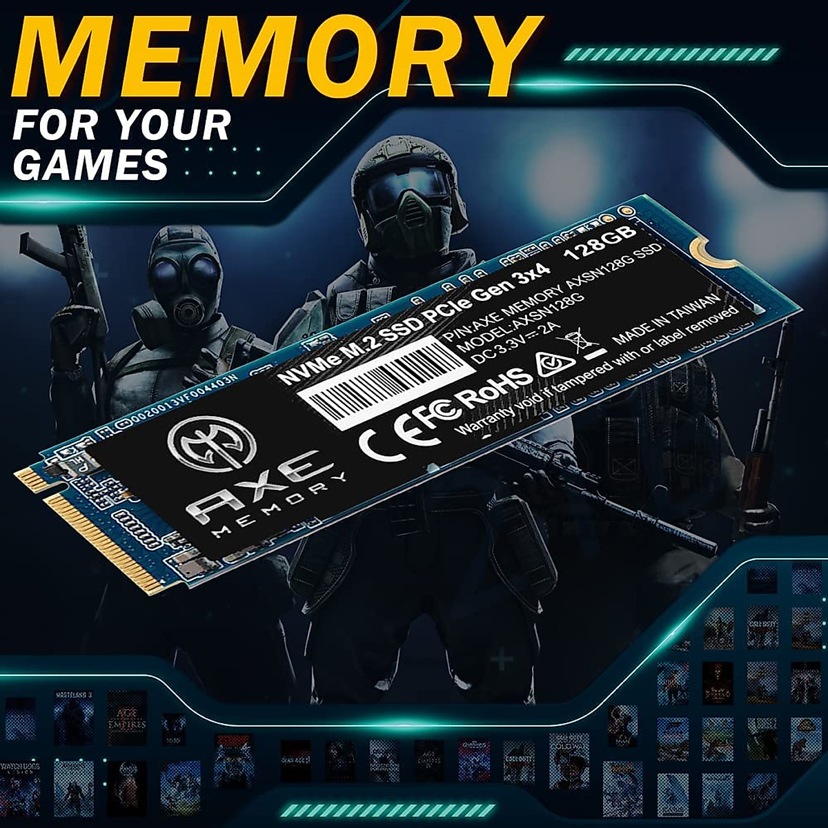 AXE MEMORY 128GB NVMe M.2 2280 PCIe Gen 3x4 Internal SSD Solid State Drive (SSD)
