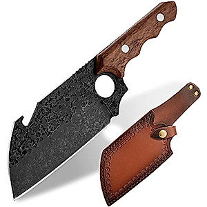 Purple Dragon Boning Knife Hand Forged Chef Knife with Leather Sheath Gift Box Bottle Opener Design Sharp Meat Butcher Cleaver Kitchen Knife for Kitchen Outdoor BBQ Camping