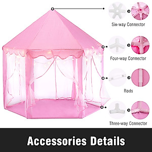 Princess Tent for Kids - Castle Playhouse Tent with LED Star Lights – Large Kids Play Toys for Indoor & Outdoor – 55"x53" Pink
