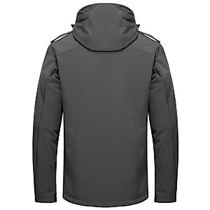 Little Donkey Andy Men's Warm Winter Softshell Jacket Windproof Mountain Ski Snow Coat with Removable Hood Grey L