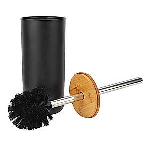 Tyenaza 6pcs Bathroom Accessories Set, Bamboo Bath Set Toothbrush Holder Toothbrush Cup Soap Dispenser Soap Dish Toilet Brush Holder Trash Can Straw(Black)