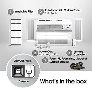 LG LW1824RD, White 18,000 Window Air Conditioner, 230/208V, 1,000 Sq.Ft. (25' x 40' Room Size), Quiet Operation, Electronic Control with Remote, 3 Cooling & Fan Speeds, Auto Restart, 18000 BTU