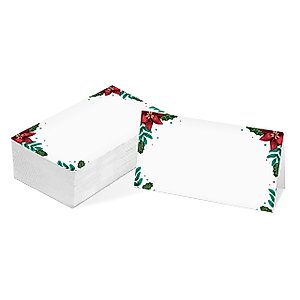 Table Place Card, Christmas Themed Tent Style Cards, Pack of 25 Half-Fold Reception Place Card, Perfect for Christmas Party, Wedding, Bridal & Baby Shower, Birthday, Banquet and Special Events A15