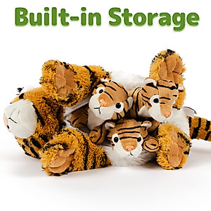 PREXTEX Plush Tiger with Zippered Pouch for Its 3 Little Plush Baby Tigers - Plushlings Collection Soft Stuffed Animal Playset