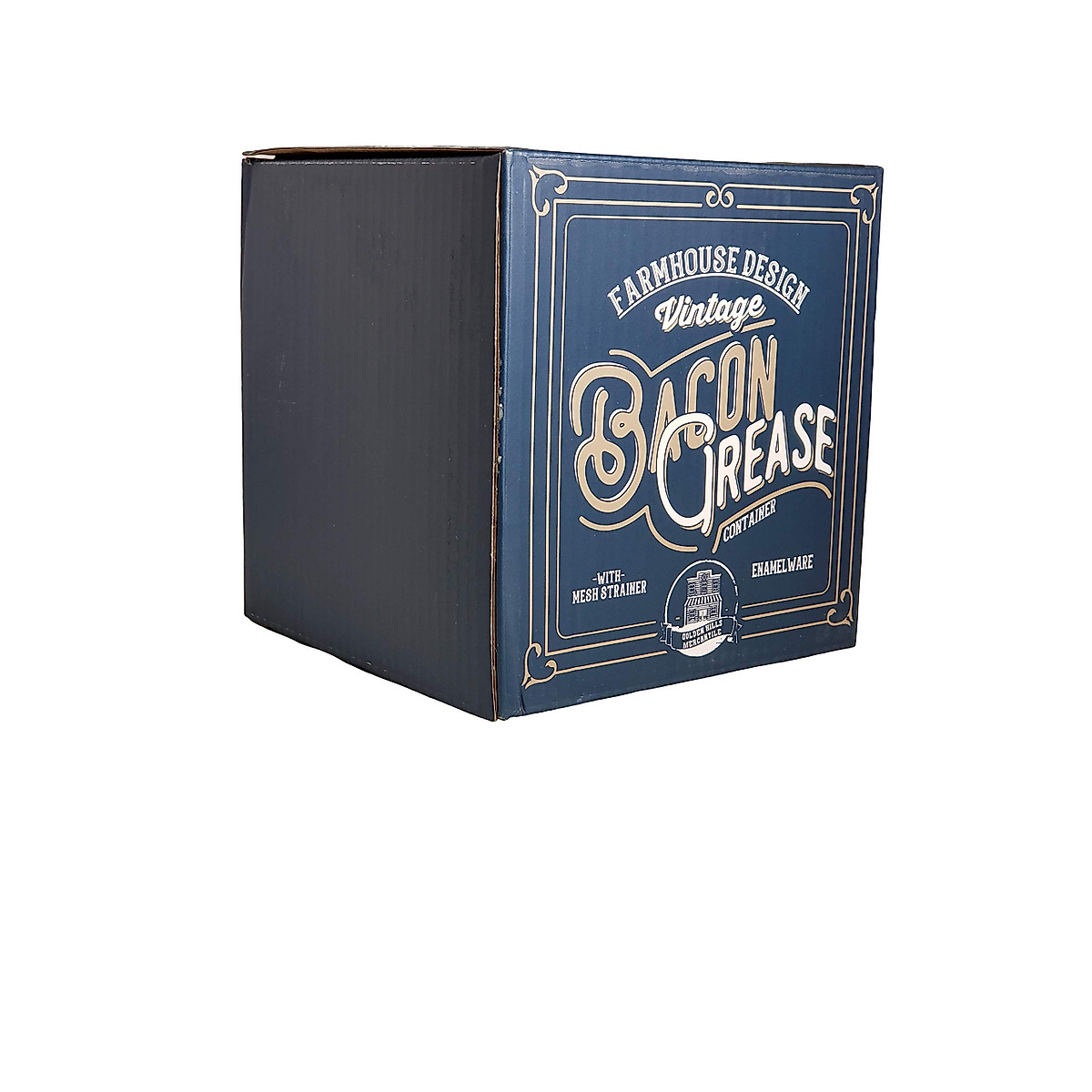 Bacon Grease Container with strainer - rustic mid-century modern farmhouse design, white enamel on metal, 4 inch x 4 inch vintage enamelware with lid (Black)