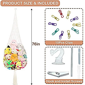 Yamamine Stuffed Animal Storage Stuffed Animal Net or Hammock Large Stuffed Animal Hammock Ceiling Hanging Stuffed Animal Net Holder Toy Hammock for Stuff Animals Storage Corner,Cream