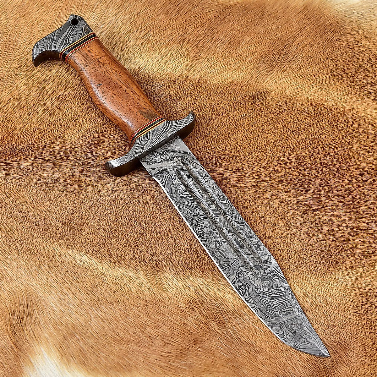 Black Smith Custom Knives Handmade Damascus steel bowie knife with sheath Fixed blade hunting bowie knife for Survival Camping and Bushcraft 13inch Knife (BSCK-HK-1100)