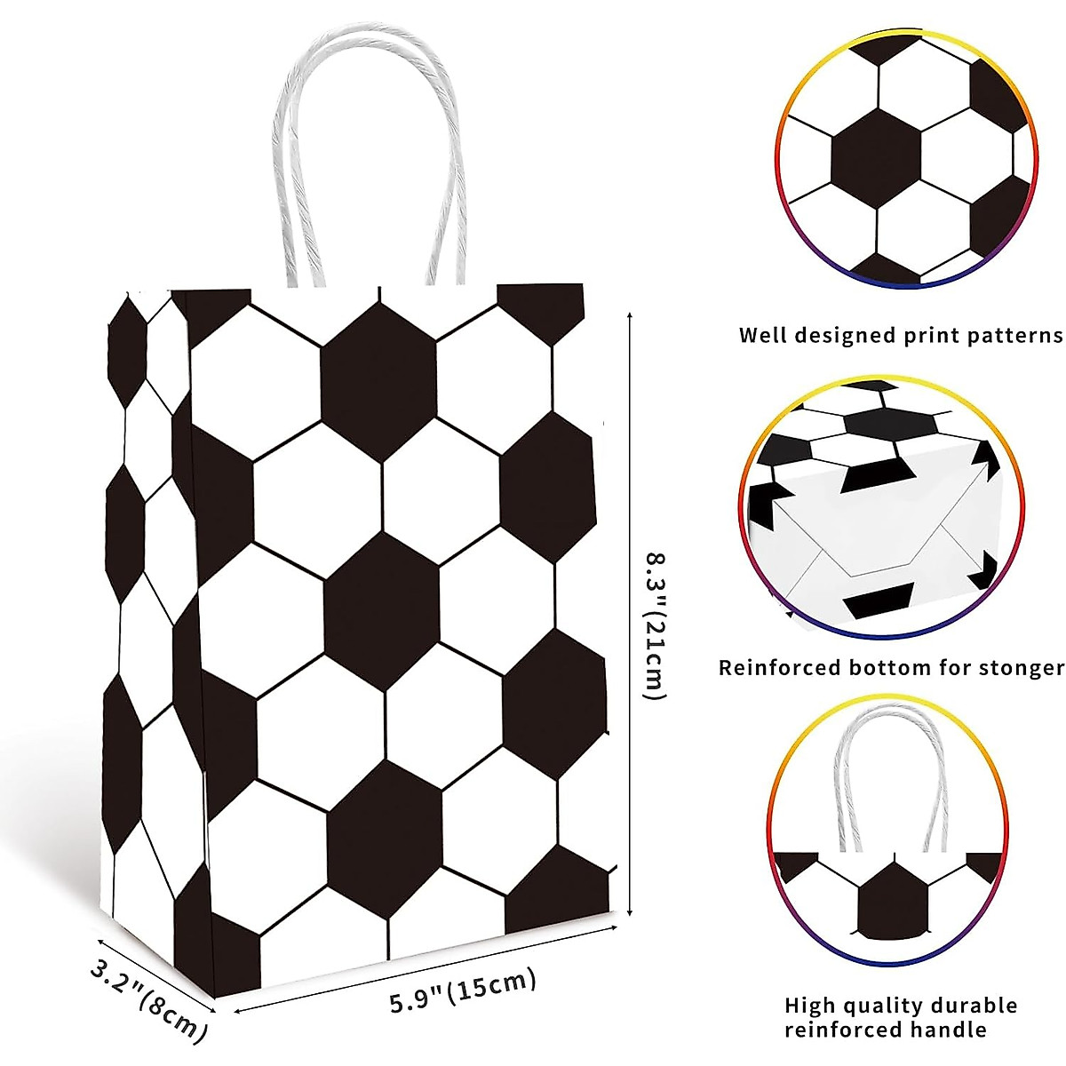 16 PCS Soccer Party Favor Bags Soccer Treat Bags Soccer Goodie Bags Soccer Gift Bags Soccer Themed Party for Kids Boys Girls Birthday Party Supplies Decorations