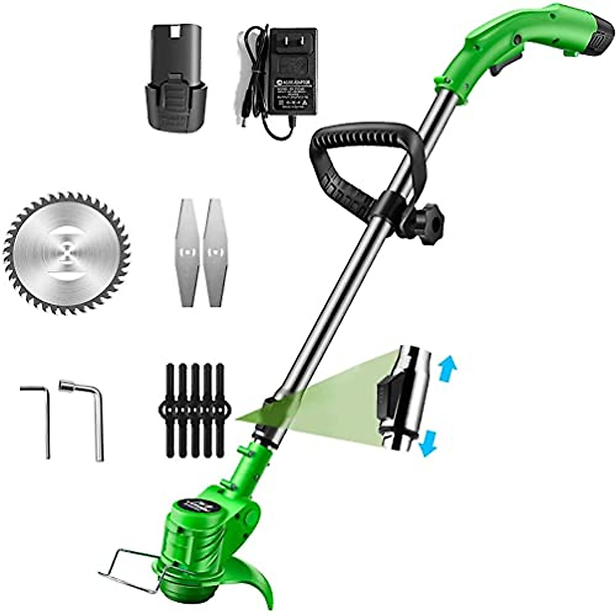 GMRZ Electric Grass Cutting Machine Cordless Lawn Edger Trimmer with Eplacement Blade and Rechargeable Batteries, 21V Stringless Handheld Weed Whacker,1 Battery