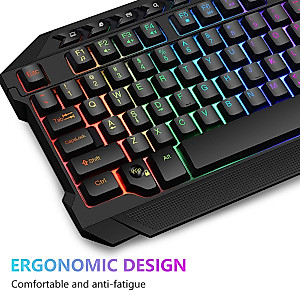 BAKTH Multiple Color LED Rainbow Backlit Wired Gaming Keyboard and Mouse Combo, USB Ergonomic Computer Keyboard with 7 Colors 3600DPI 6 Button Mouse for PC Windows Mac Game and Work