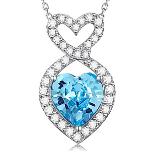 March Birthstone Aquamarine Necklace for Wife Birthday Gifts Mom Sterling Silver Double Hearts Forever Love Infinity Jewelry Women Wedding