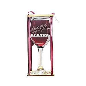 Orange Kat Alaska Mountains Stemmed Wine Glass with Charm and Presentation Packaging