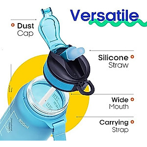 Giotto 32oz Large Leakproof BPA Free Drinking Water Bottle with Time Marker & Straw to Ensure You Drink Enough Water Throughout The Day for Fitness and Outdoor Enthusiasts-Ombre Orange Green