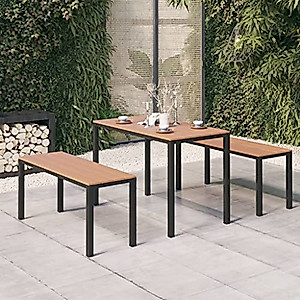 TCSGURK Modern Outdoor Patio Furniture Set, Dining Chairs and Table Set, Steel and WPC (Color : Brown, Size : 43.3" x 23" x 29.7")