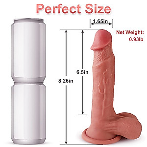 Realistic Dildos Feels Like Real Skin with Full Shaped Balls, Soft and Flexible Double Layer Silicone Dildo with Suction Cup for Hands-Free Play, 8.2 Inch G Spot Penis Adult Sex Toy for Women