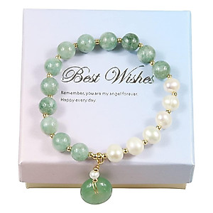 BigBigMe Burmese Jade Pearl Bracelet, Gemstone Charm Elastic Beaded Bracelet, Elastic Bracelet, Bracelet for Women