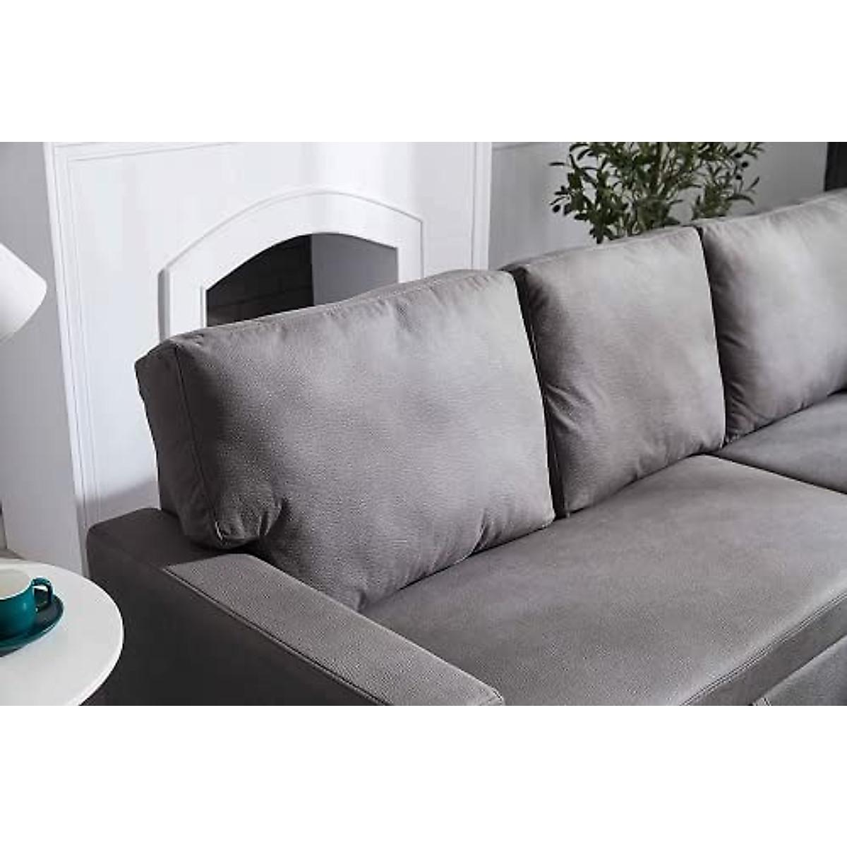 MOEO Convertible New Fabric Modern Sleeper Sectional Sofa Bed with Pull-Out Sofabed with Reversible Storage Chaise Lounge, L-Shaped 3 Seating Corner Couch for Living Room Bedroom, Graphite Grey, Gray