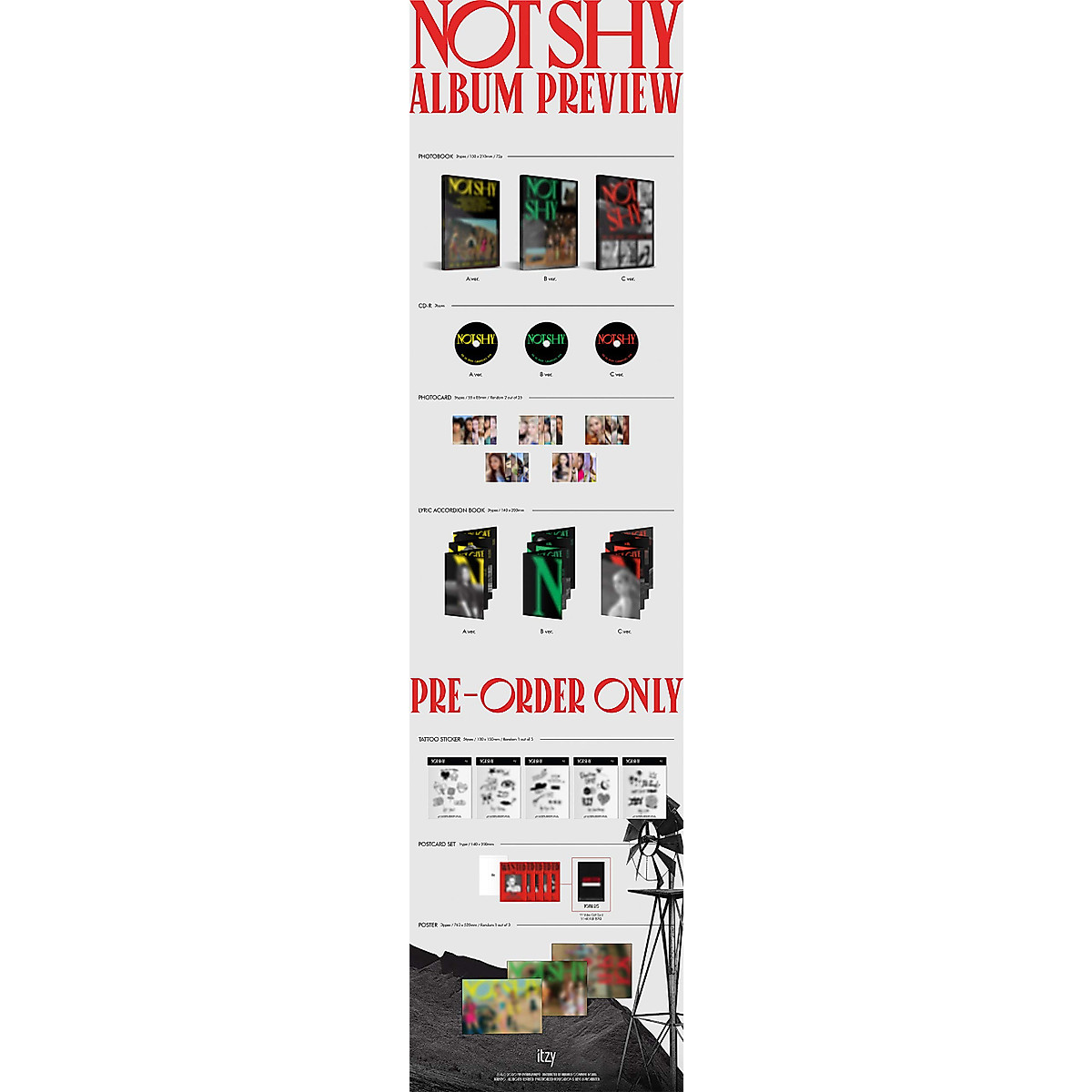 ITZY 'Not Shy' 3rd Mini Album C Version CD+72p PhotoBook+2p PhotoCard+LyricBook+Tracking Sealed