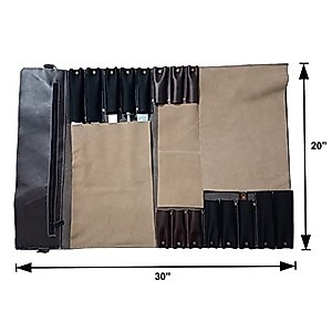 Professional Chef Genuine Premium Cowhide Leather Chef Knife Bag/Knife Roll 16 Pockets Space #F15 (Dark Brown)