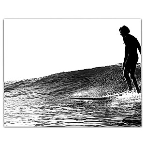 Surf Crusing Down The Line On a Retro Single Fin At Tea Tree Bay Australia, Minimalist Ready to Frame Surf Wall Art Print 14x11, Ideal for Surfers, Surf Lovers and Cool Modern Beach House Decor