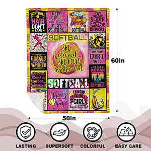Zolumy Softball Blanket Gifts, Softball Gifts for Girls, Softball Gifts for Team, Softball Gift for Woman, Softball Lover/Player Gifts, Best Softball Coach Gifts, Softball Team Gifts, Blankets 60X50in